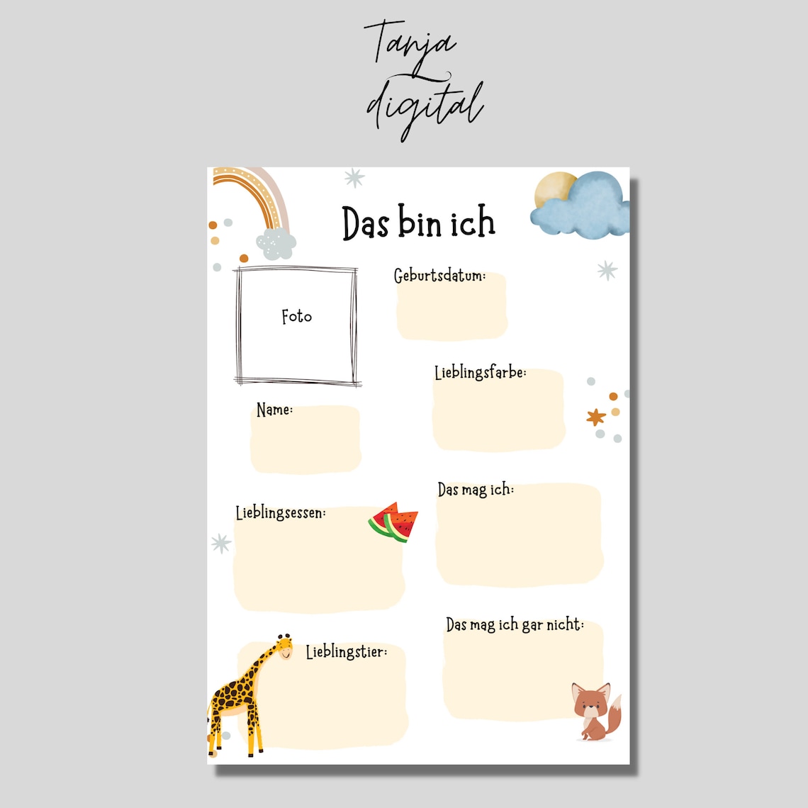 Steckbrief Kind | Druckvorlage PDF | Vorlage für Kindergarten und ...