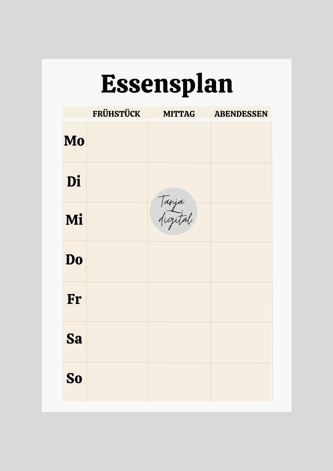 Essensplan Druckvorlage | Speiseplan | PDF 7 Seiten diversen Vorlagen | Wochenplan | Kochen ...