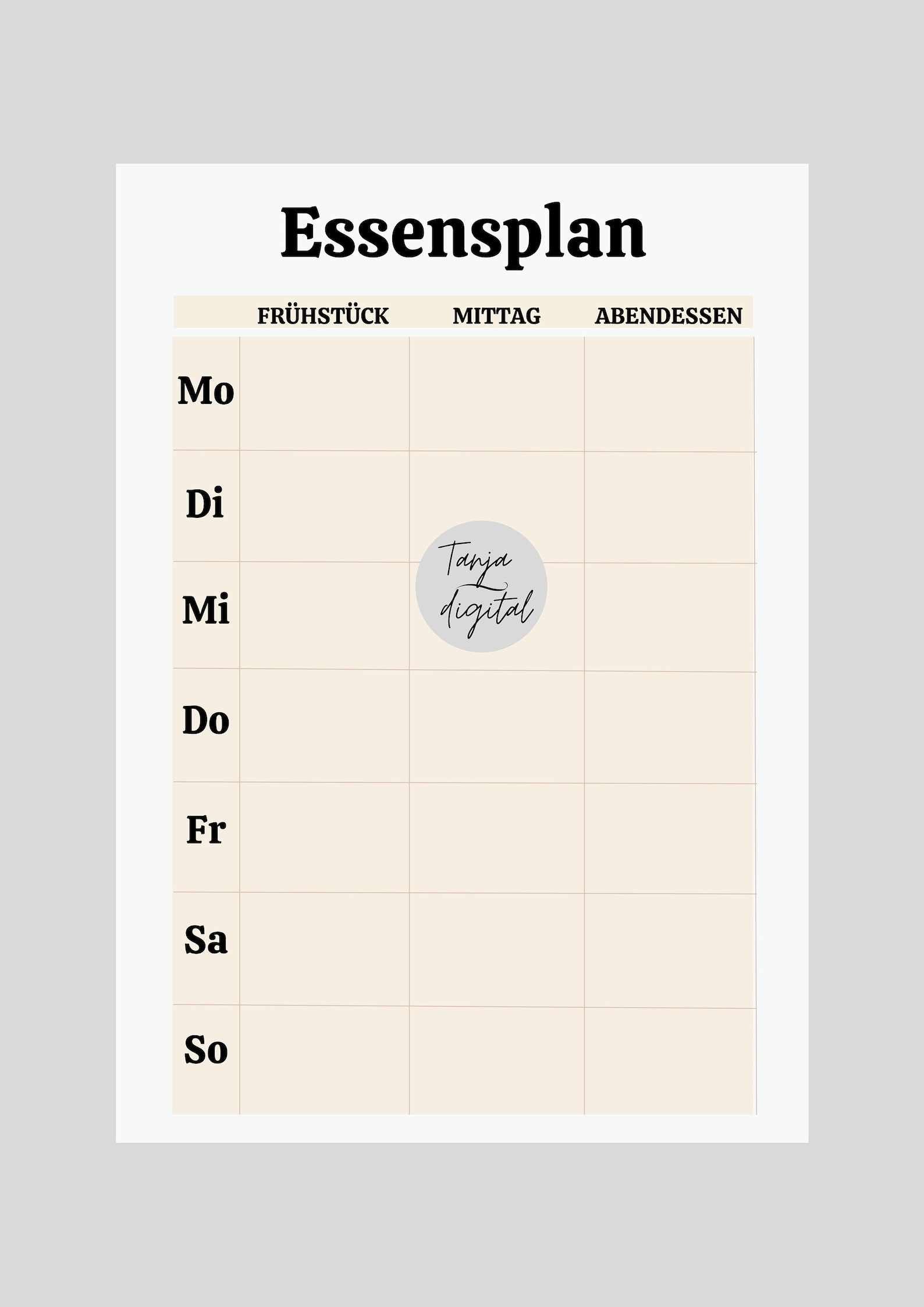 Essensplan Druckvorlage | Speiseplan | PDF 7 Seiten diversen Vorlagen ...