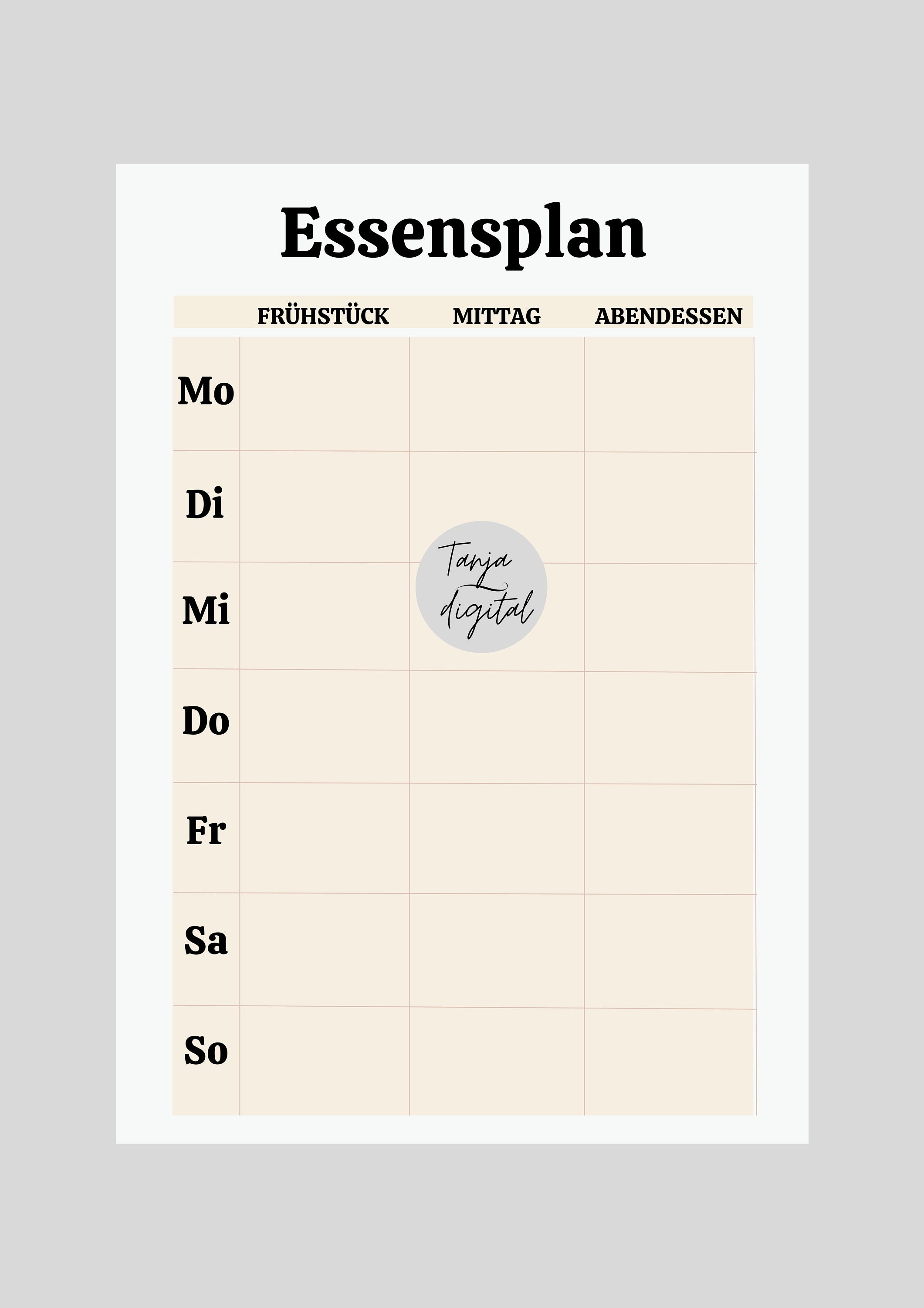 Essensplan Druckvorlage | Speiseplan | PDF 7 Seiten diversen Vorlagen ...