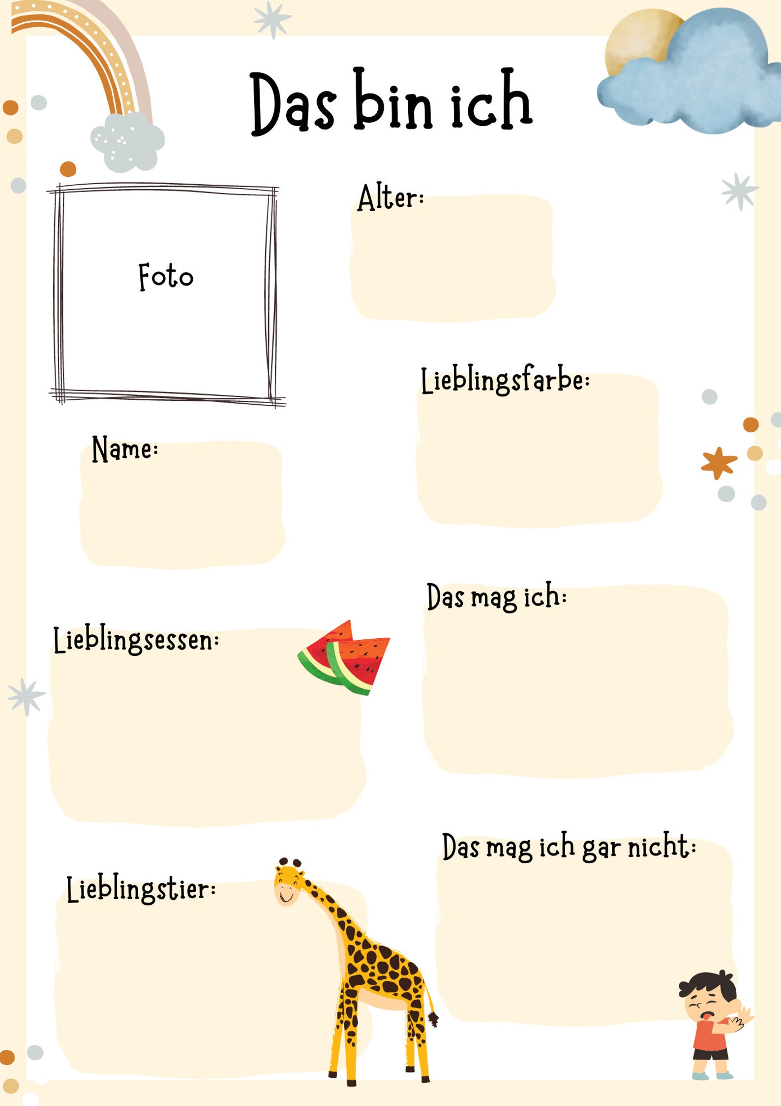 Steckbrief Kind | Druckvorlage PDF | Vorlage für Kindergarten und ...