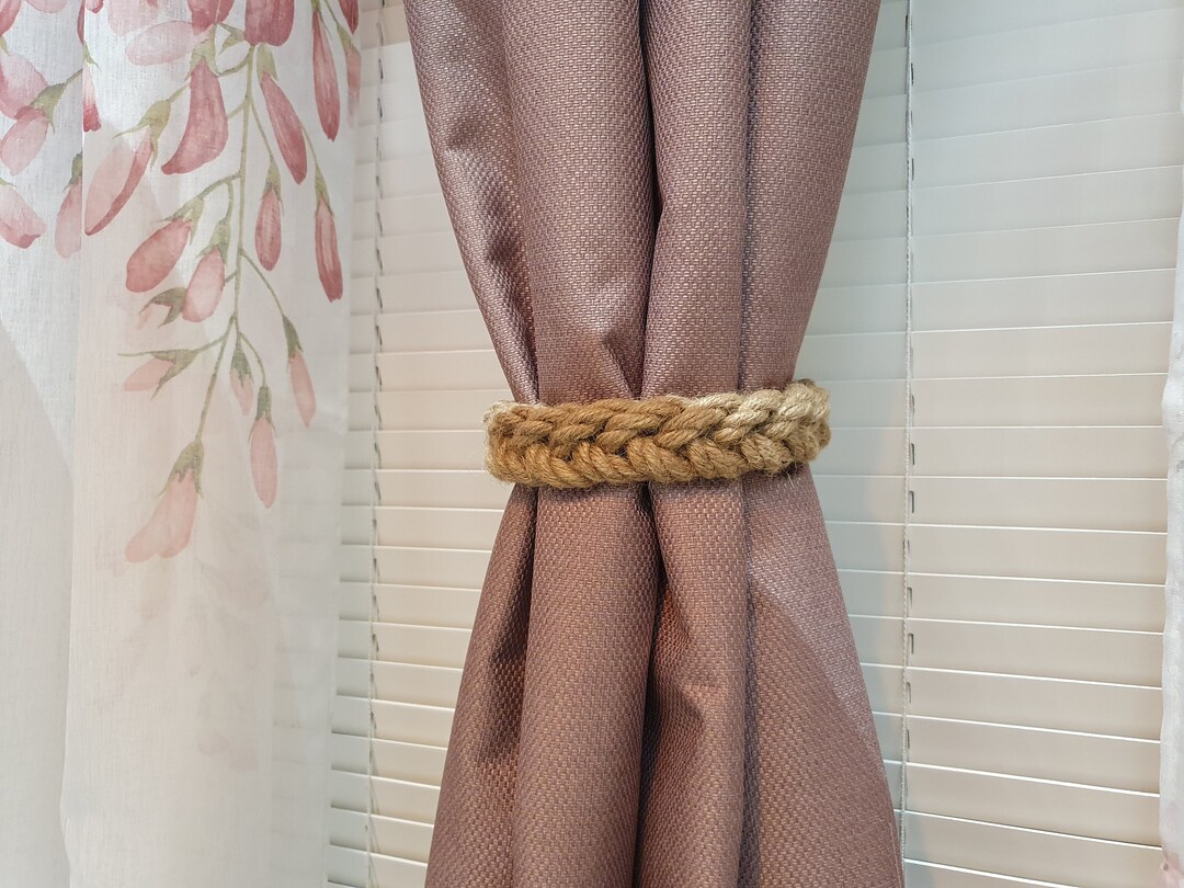 Curtain Holdback..tie for Curtains With Velcro..braid 4 Jute Ropes ...