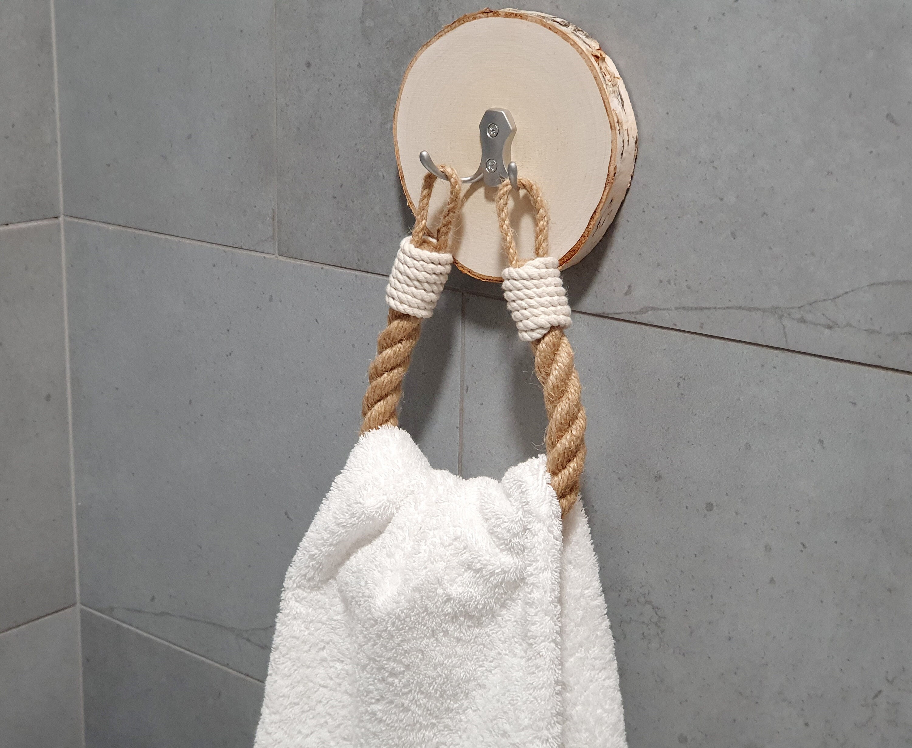 Towel Holder..wood Slice Jute Rope..bathroom Decor..choose Color Hook ...