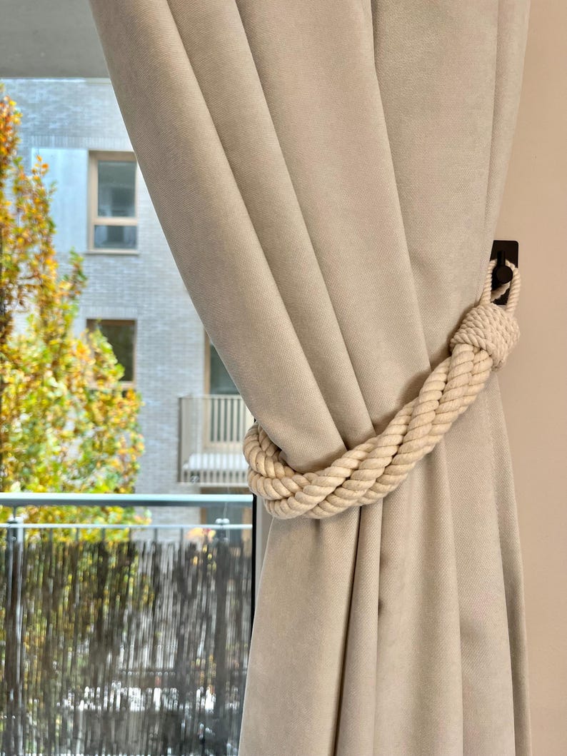 White Cotton Rope Curtain Tieback: Nautical Window Decor - Etsy