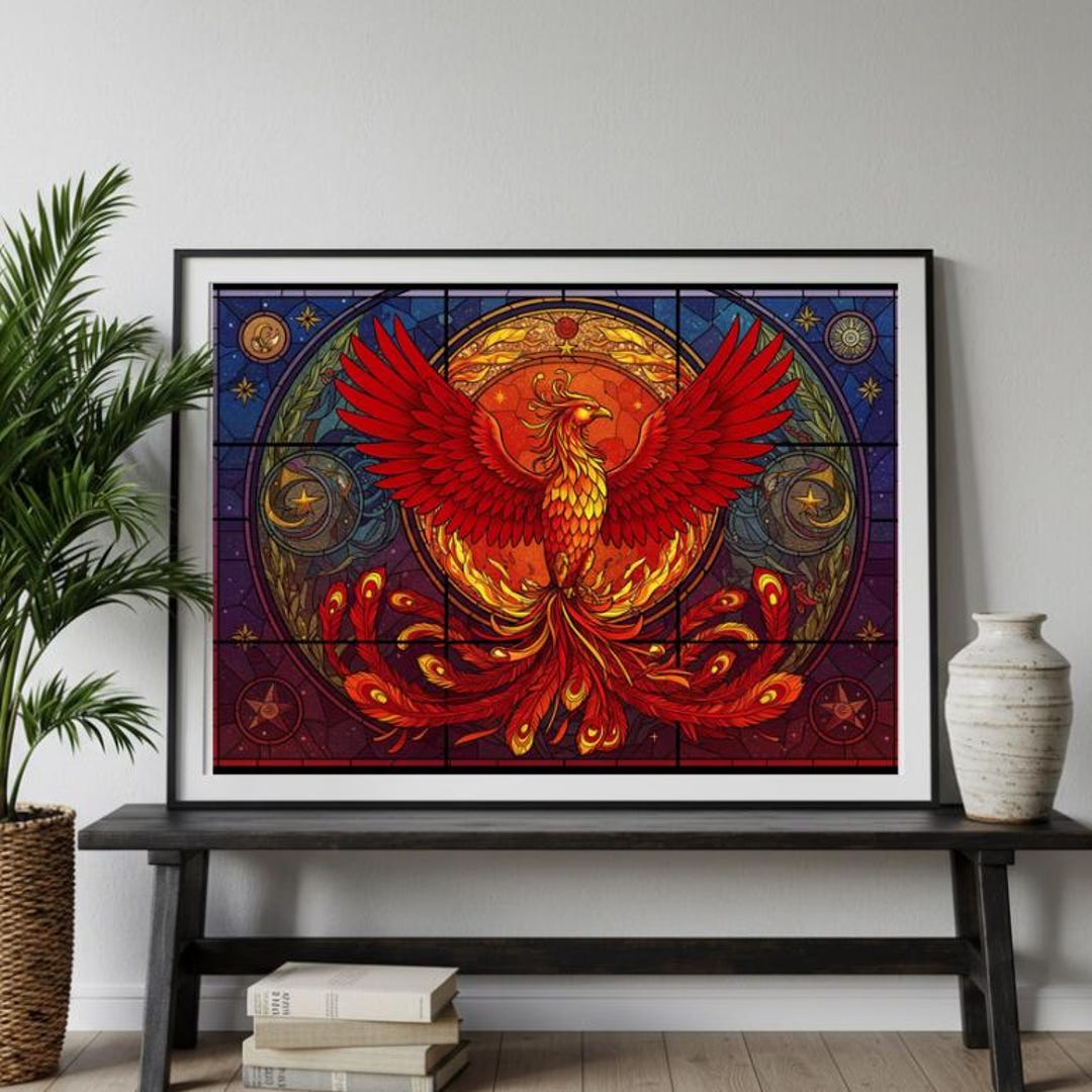 Puzzle Phoenix Rising 120/252/500 Pieces, Stained Glass Firebird Design ...