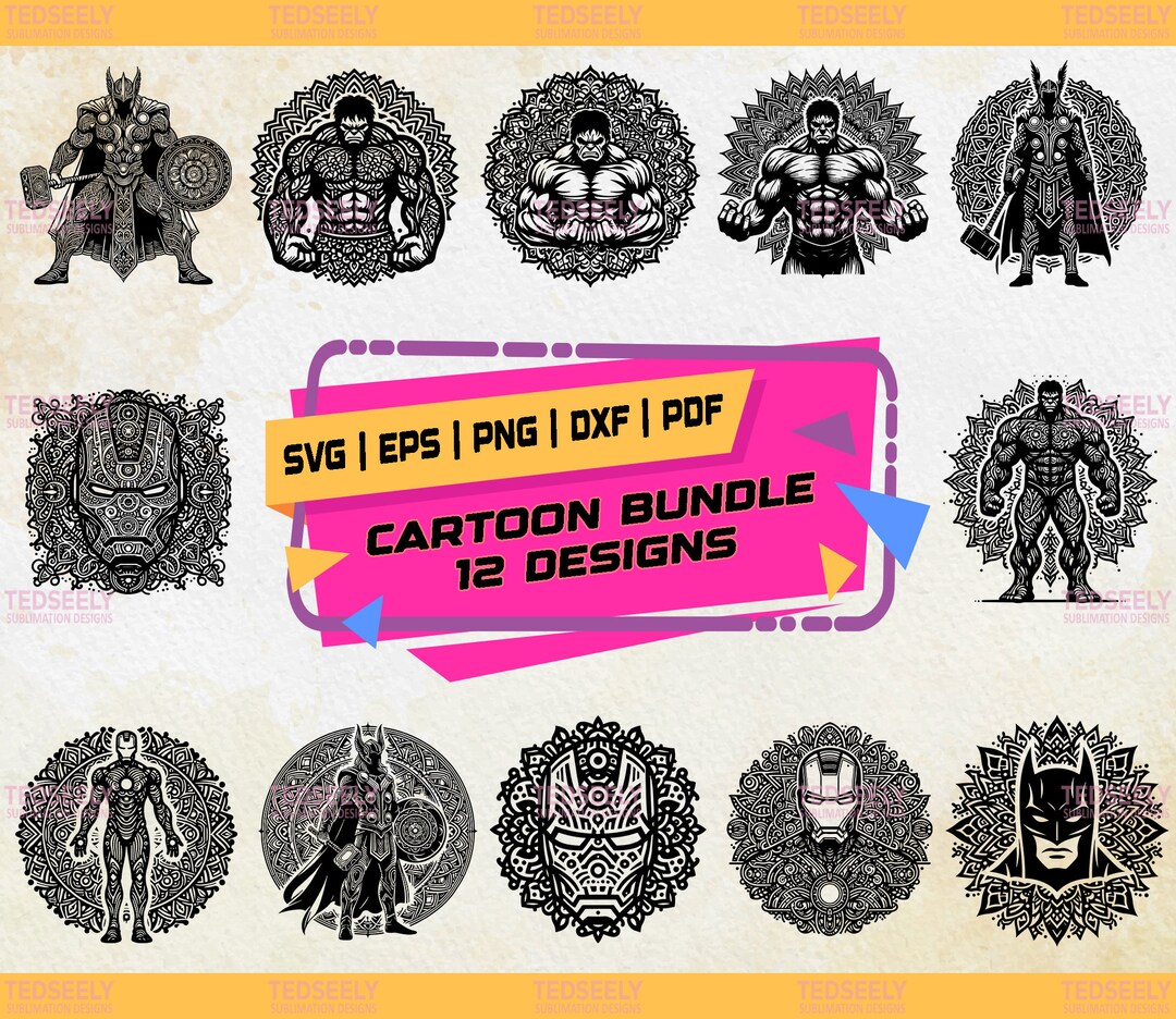 24 Super Hero Designs SVG Bundle, Cartoon SVG Sublimation Designs ...