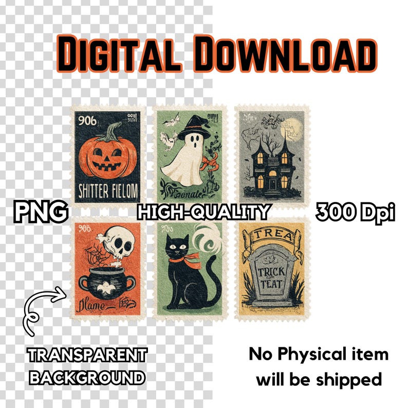 Retro Halloween Stamp PNG: Spooky Clipart, Pumpkin, Ghost (digital ...