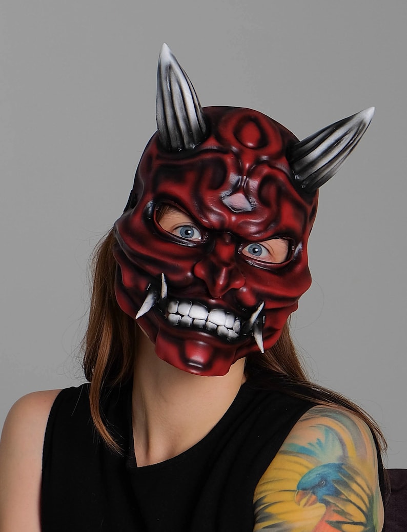 Japanese Oni Mask, Red Oni Mask, Wearable Mask, Tengu Mask, Kabuki Mask ...