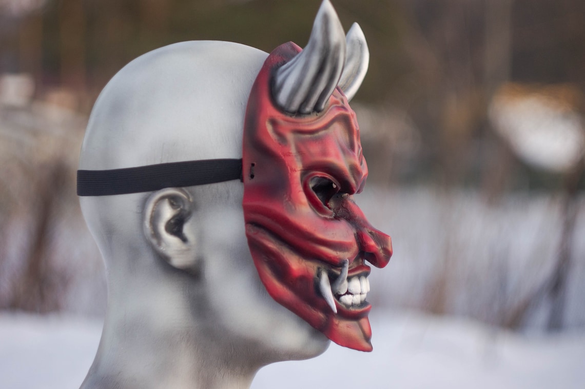 Traditional Japanese Oni Mask Wearable Red Demon Full Face Mask for ...