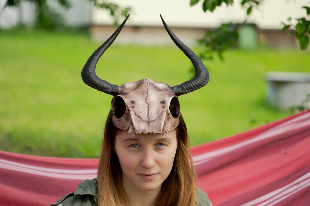 Ram Skull Helmet With Horns, Tribal Headpiece, Skull Helmet, Viking ...
