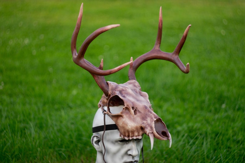 Pagan Ritual Deer Skull Headdress, Musk Deer Antler Headpiece, Cosplay ...