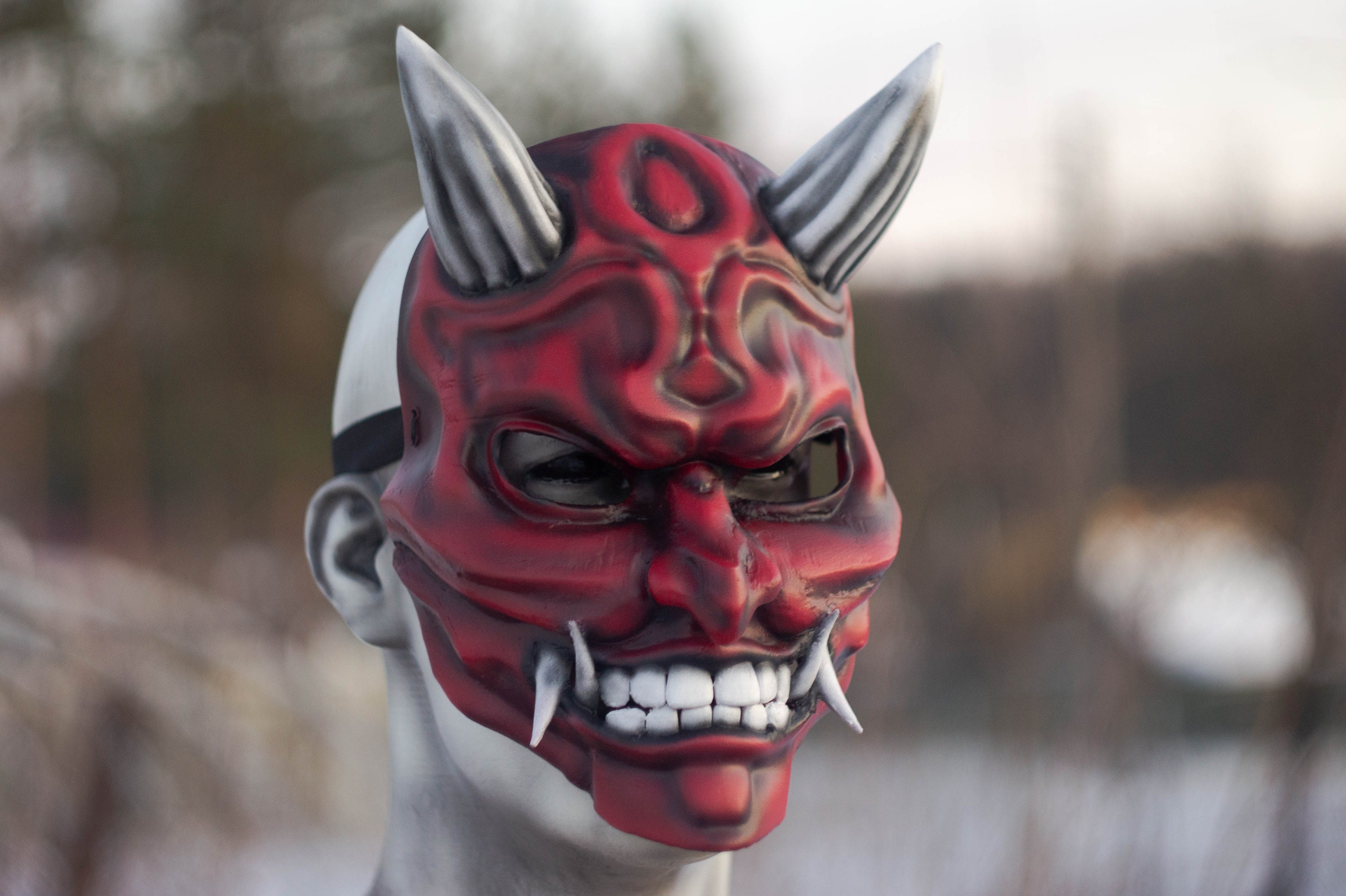 Traditional Japanese Oni Mask Wearable Red Demon Full Face Mask for ...