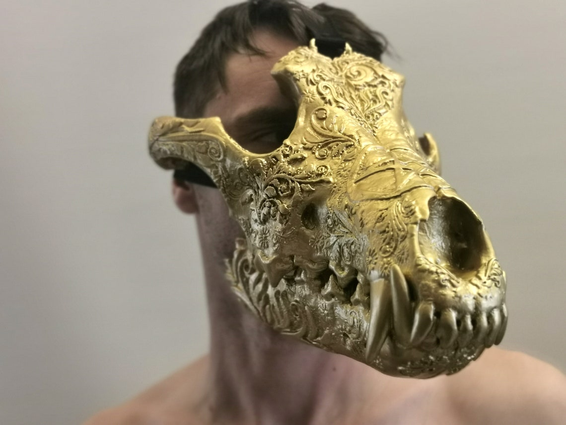 Golden Wolf Skull Mask, Pattern Mask, Burning Man Mask, Custom Cosplay ...