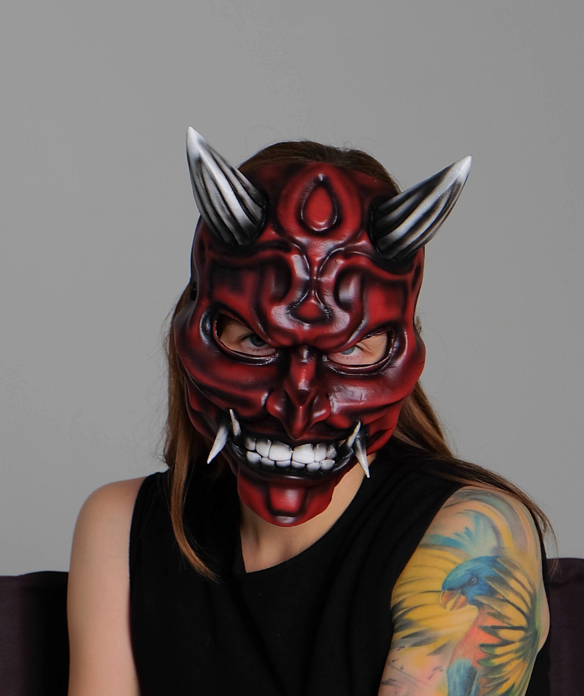 Japanese Oni Mask, Red Oni Mask, Wearable Mask, Tengu Mask, Kabuki Mask ...