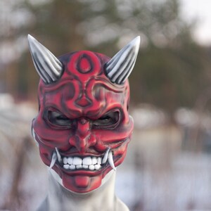 Traditional Japanese Oni Mask Wearable Red Demon Full Face Mask for ...