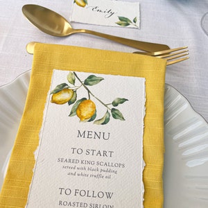 Lemon Calligraphy Place Cards / Handmade Paper Place Cards / Lemon ...