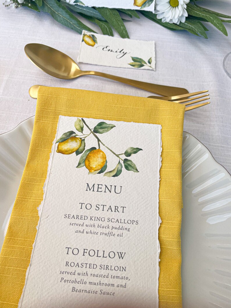 Lemon Calligraphy Place Cards / Handmade Paper Place Cards / Lemon ...