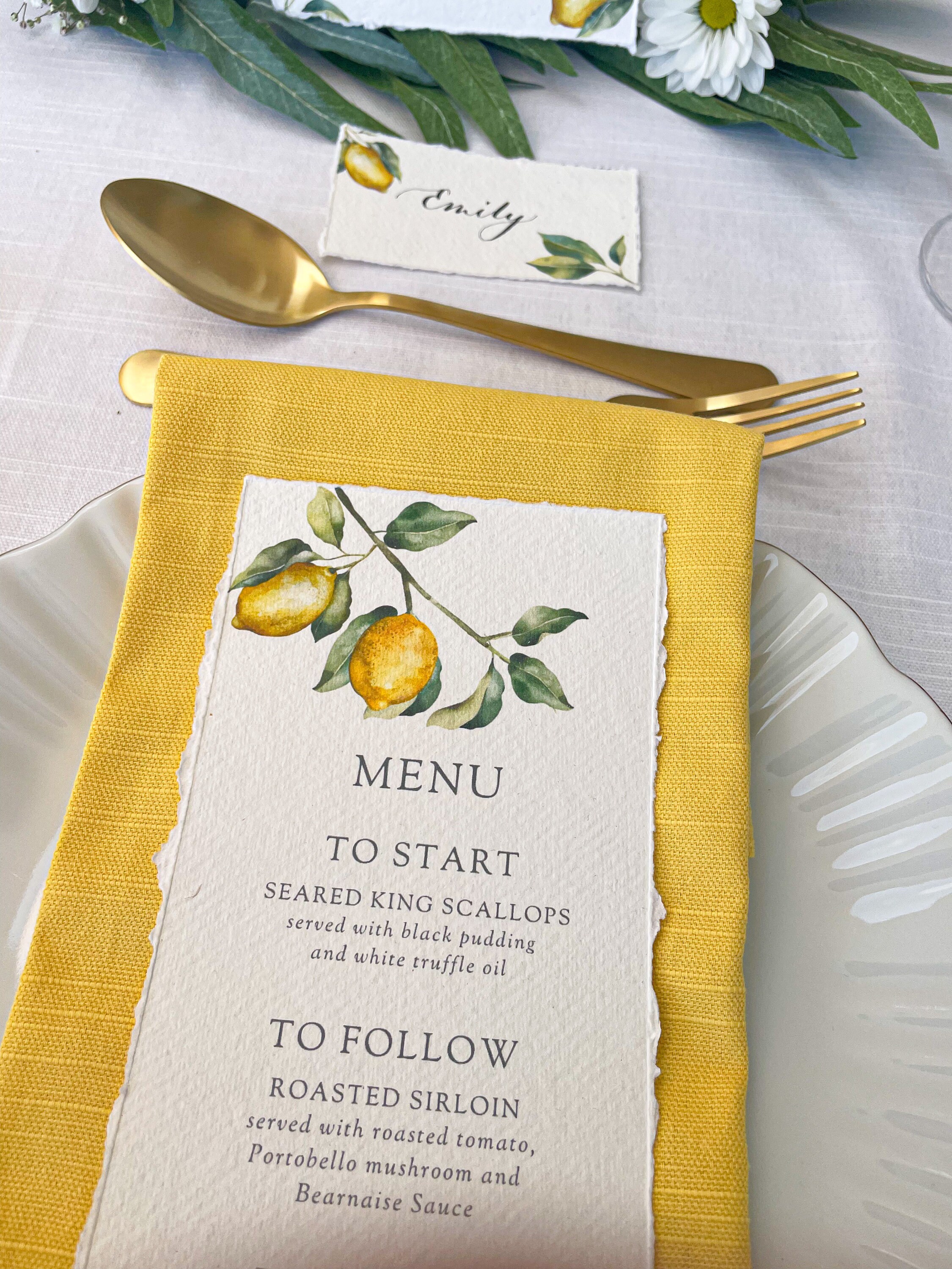 Lemon Calligraphy Place Cards / Handmade Paper Place Cards / Lemon ...