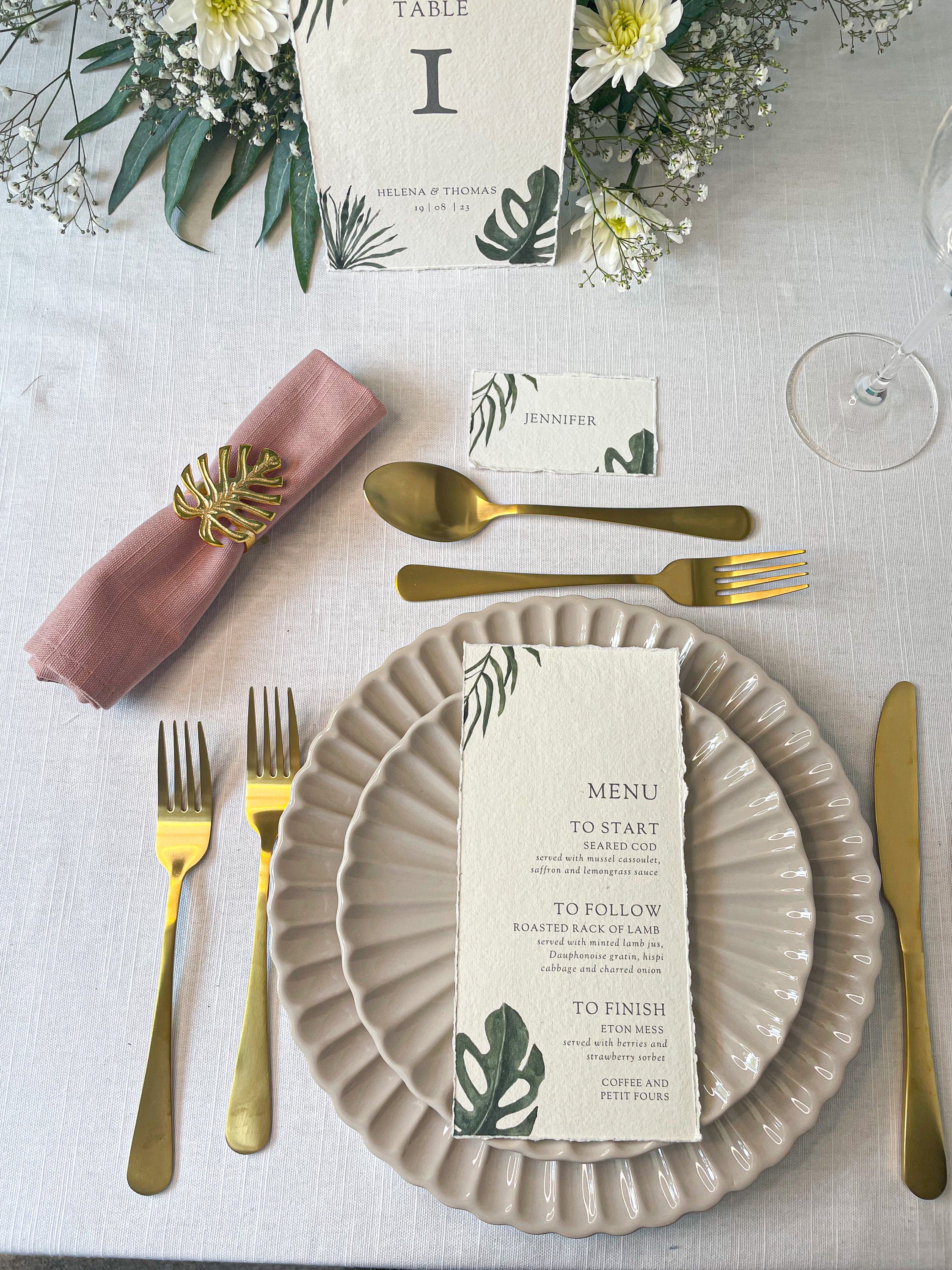 Tropical Foliage Wedding Menu / Handmade Paper Menu / Tropical Foliage ...