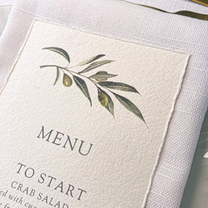 Olive Wedding Menu / Handmade Paper Menu / Olive Menu / Olive Branch ...