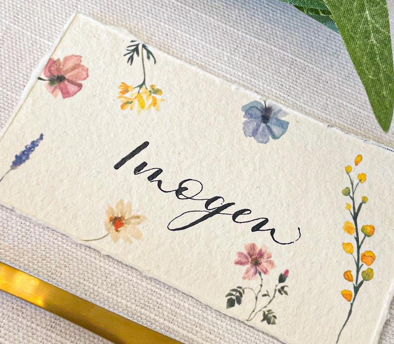 Wildflower Calligraphy Place Cards / Handmade Paper Place Cards ...