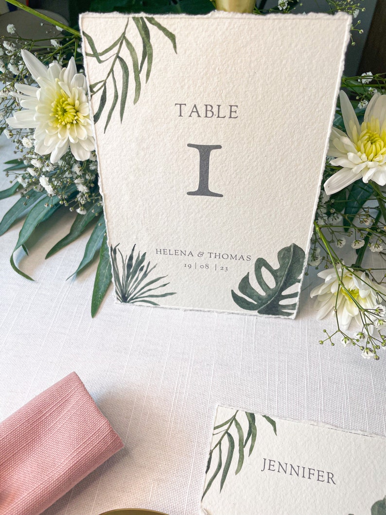 Tropical Foliage Wedding Menu / Handmade Paper Menu / Tropical Foliage ...