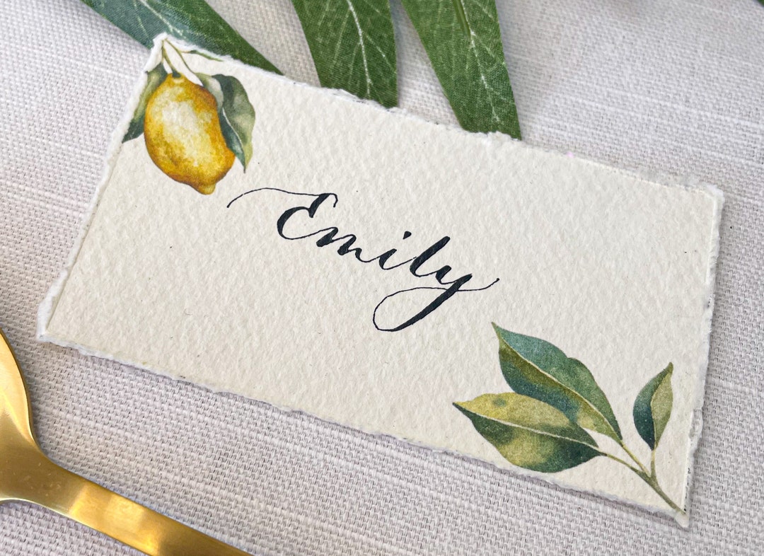 Lemon Calligraphy Place Cards / Handmade Paper Place Cards / Lemon ...