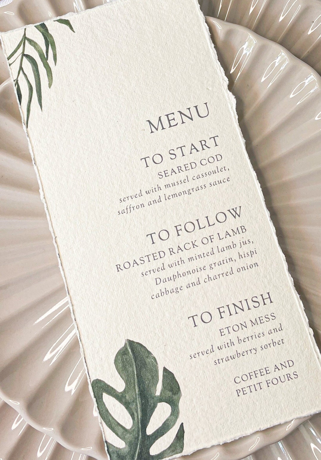 Tropical Foliage Wedding Menu / Handmade Paper Menu / Tropical Foliage ...