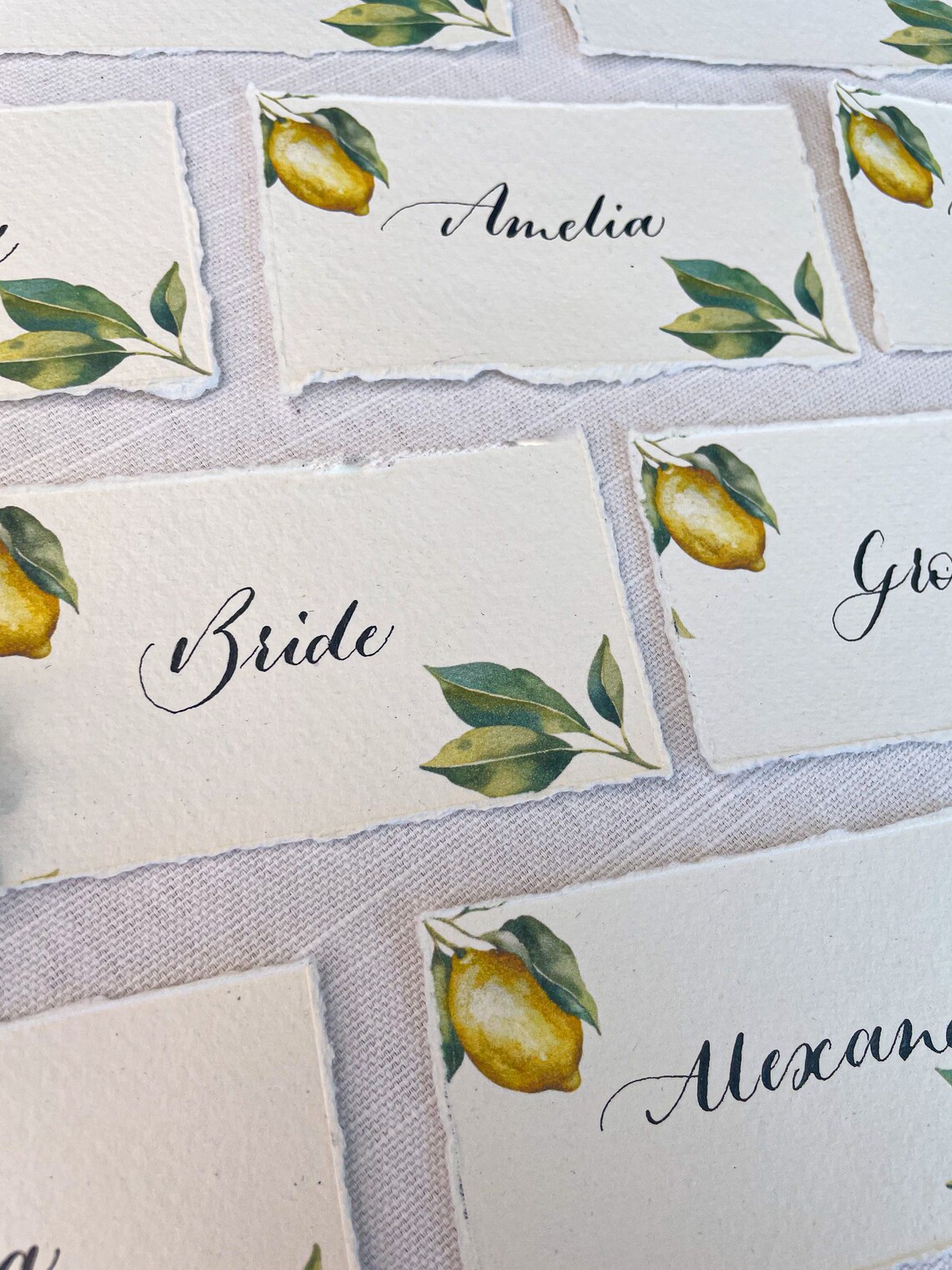 Lemon Calligraphy Place Cards / Handmade Paper Place Cards / Lemon ...