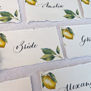 Lemon Calligraphy Place Cards / Handmade Paper Place Cards / Lemon ...
