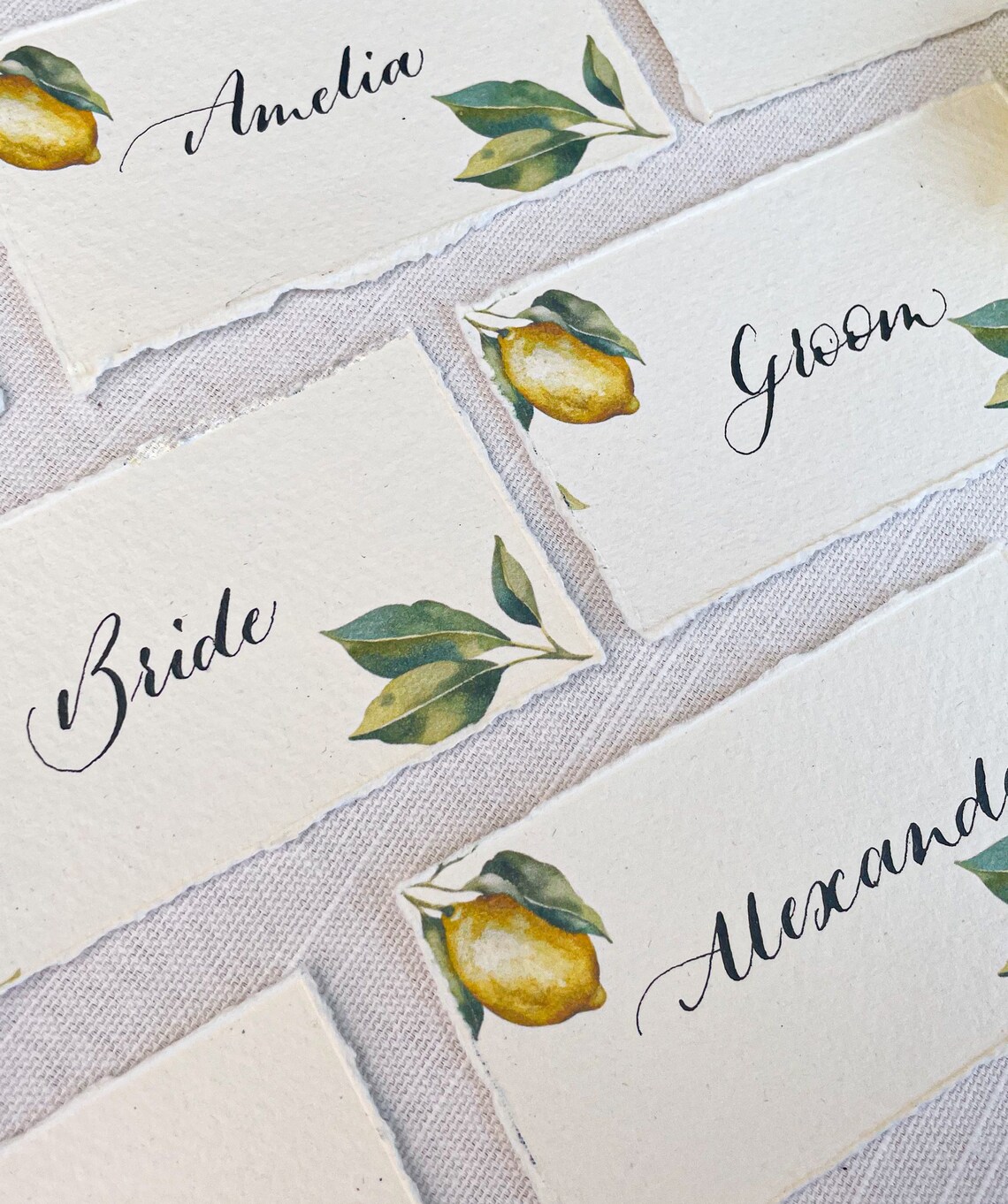 Lemon Calligraphy Place Cards / Handmade Paper Place Cards / Lemon ...