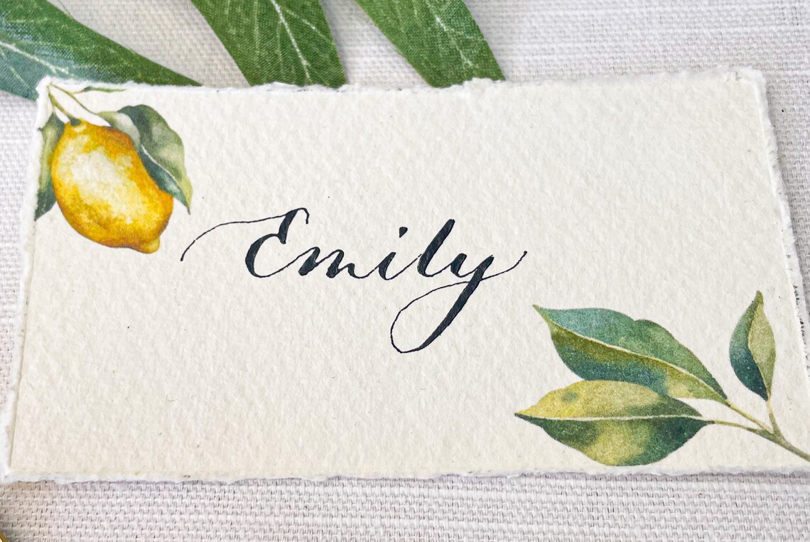 Lemon Calligraphy Place Cards / Handmade Paper Place Cards / Lemon ...