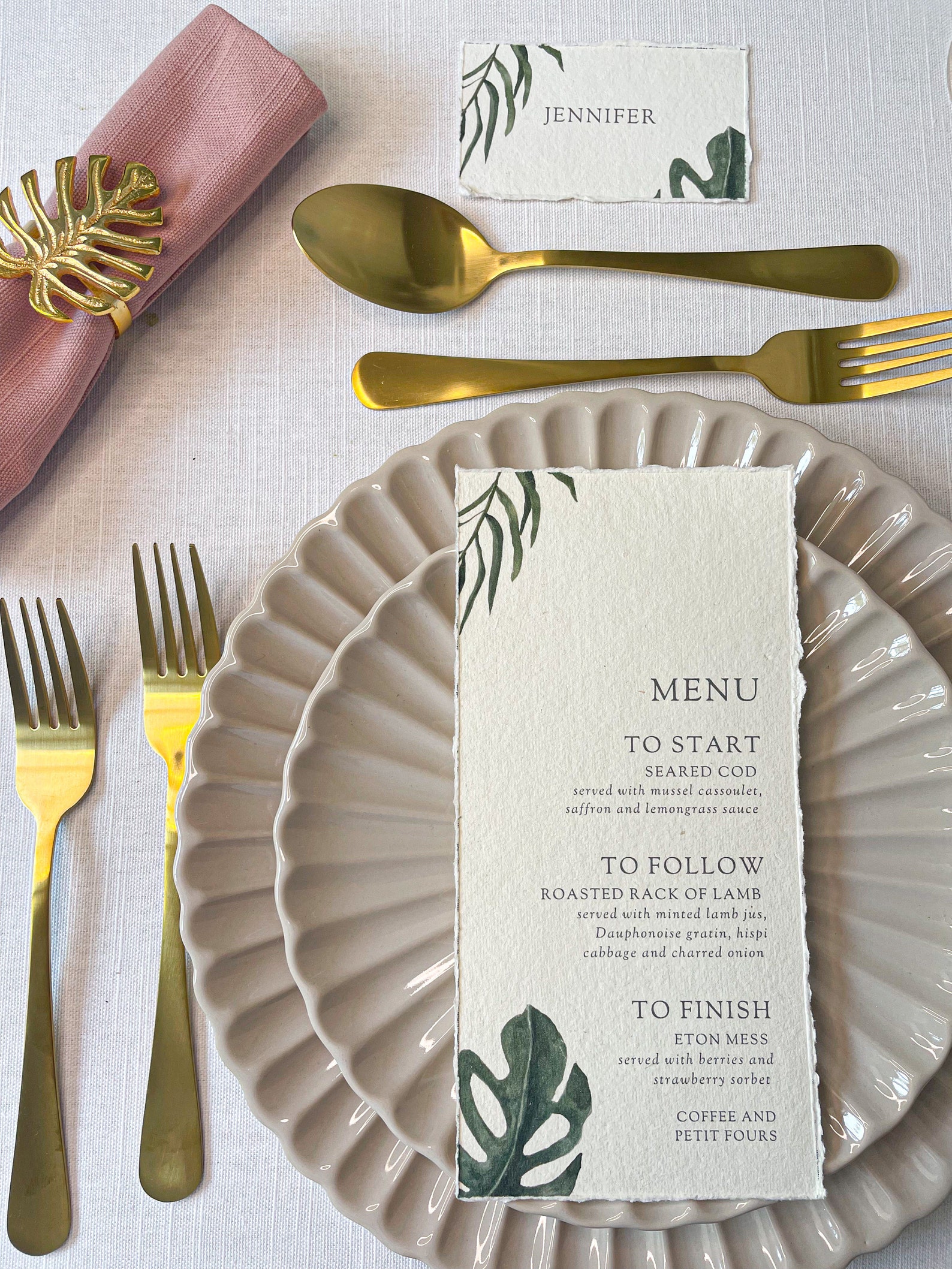 Tropical Foliage Wedding Menu / Handmade Paper Menu / Tropical Foliage ...