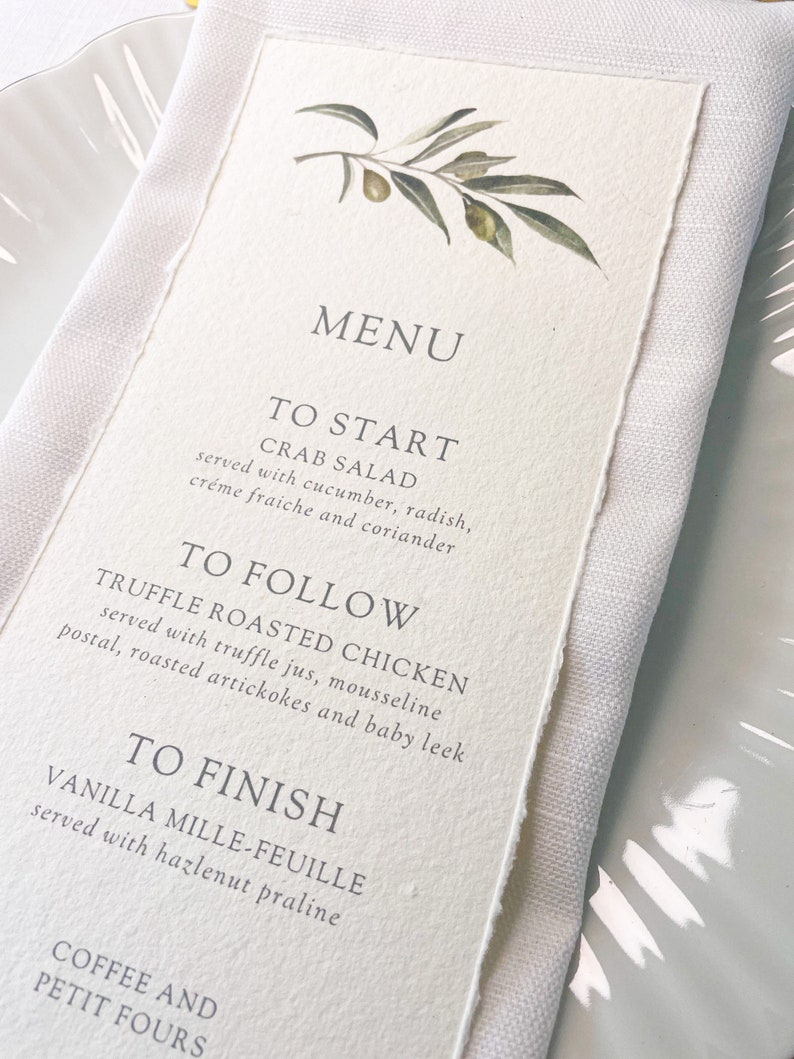 Olive Wedding Menu / Handmade Paper Menu / Olive Menu / Olive - Etsy