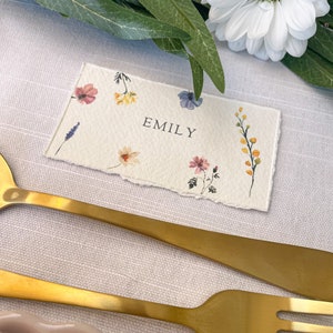 Wildflower Place Cards / Handmade Paper Place Cards / Handmade Cotton ...