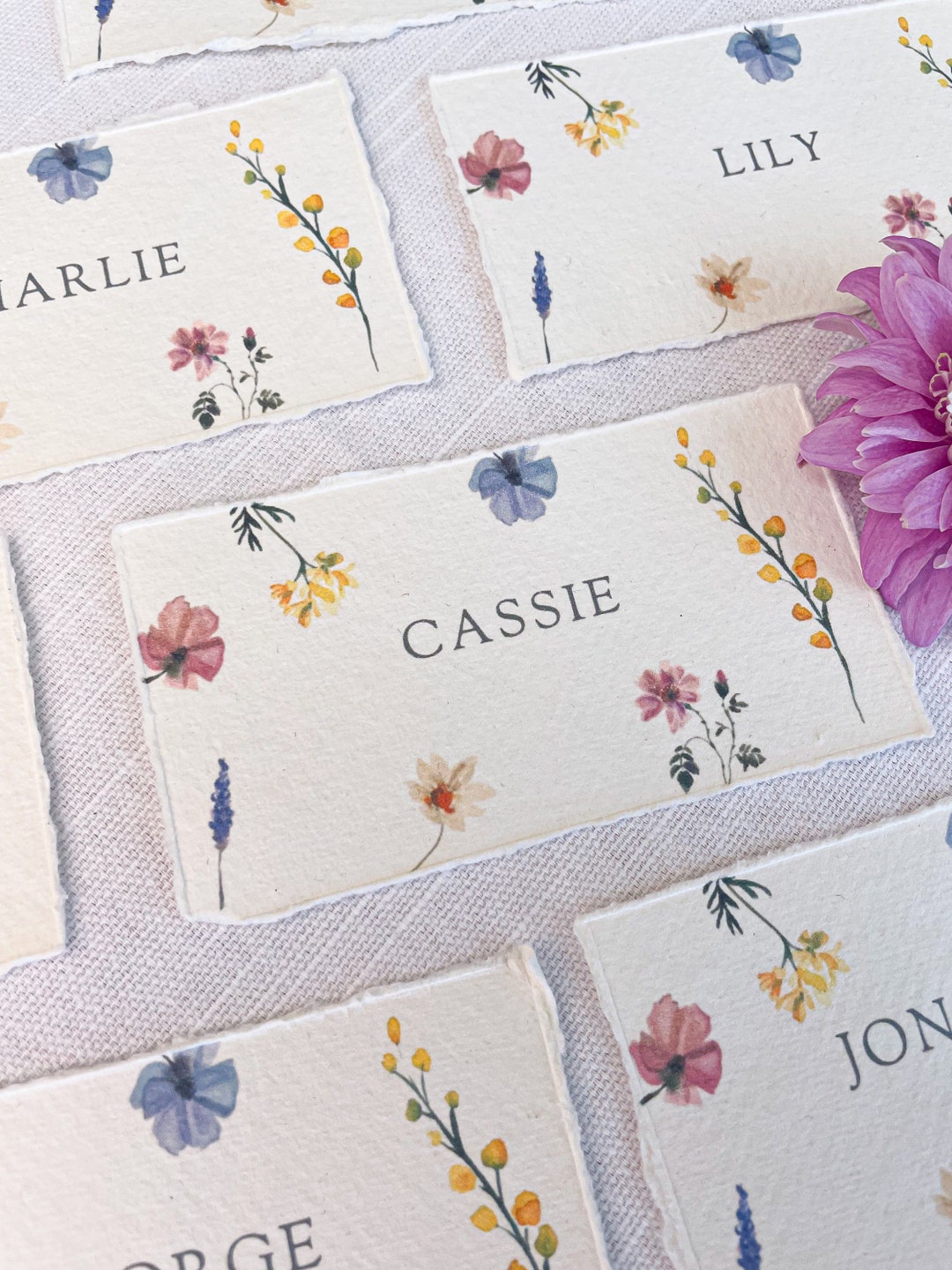 Wildflower Place Cards / Handmade Paper Place Cards / Handmade Cotton ...