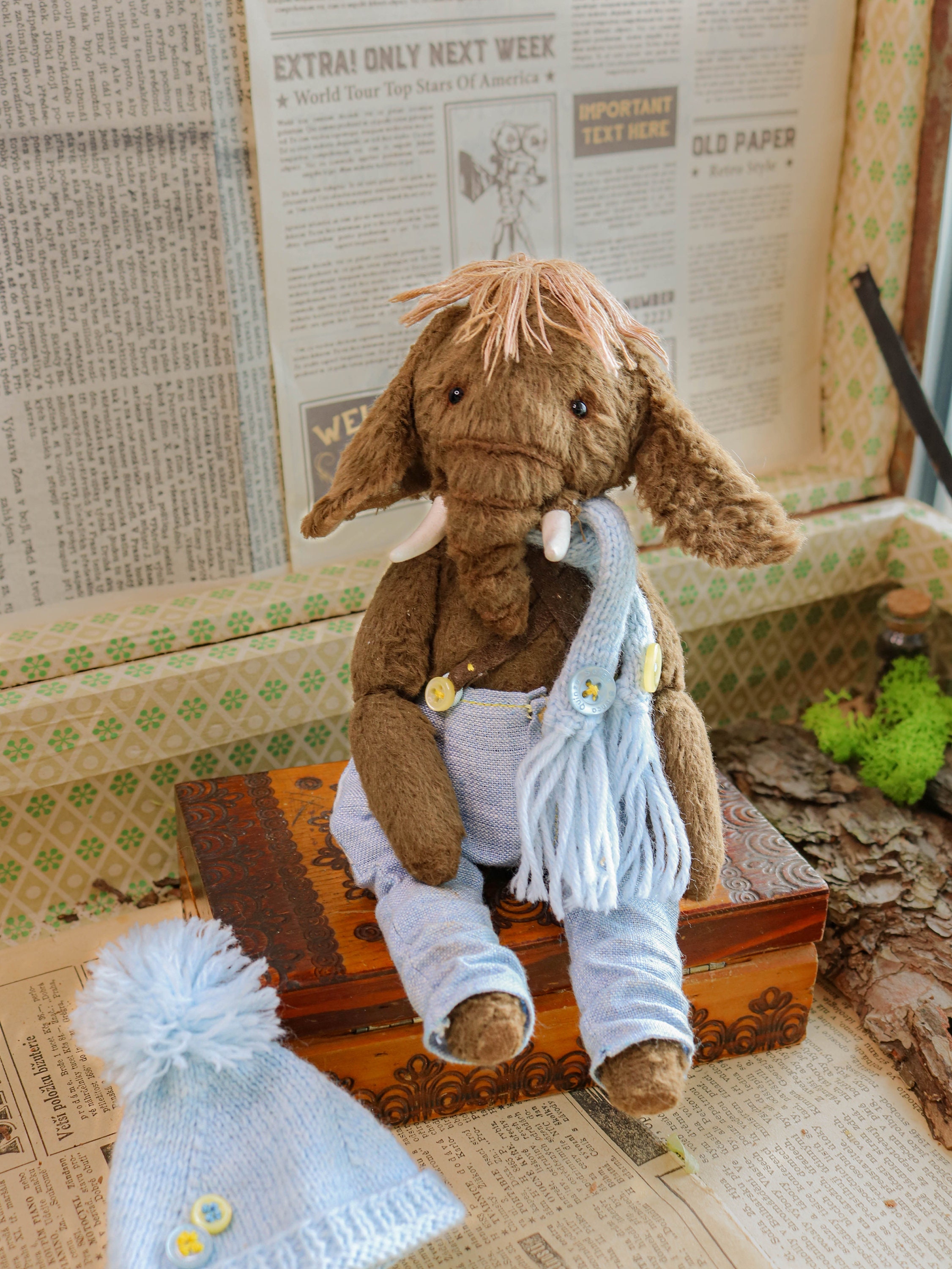 Collectible Handmade Viscose Teddy Mammoth With Fangs Made of Polymer ...