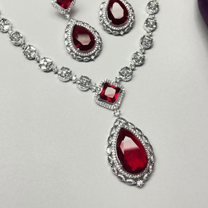 CZ Red Color Pendant Necklace Set| Zirconia Earrings| Diamond Replica ...