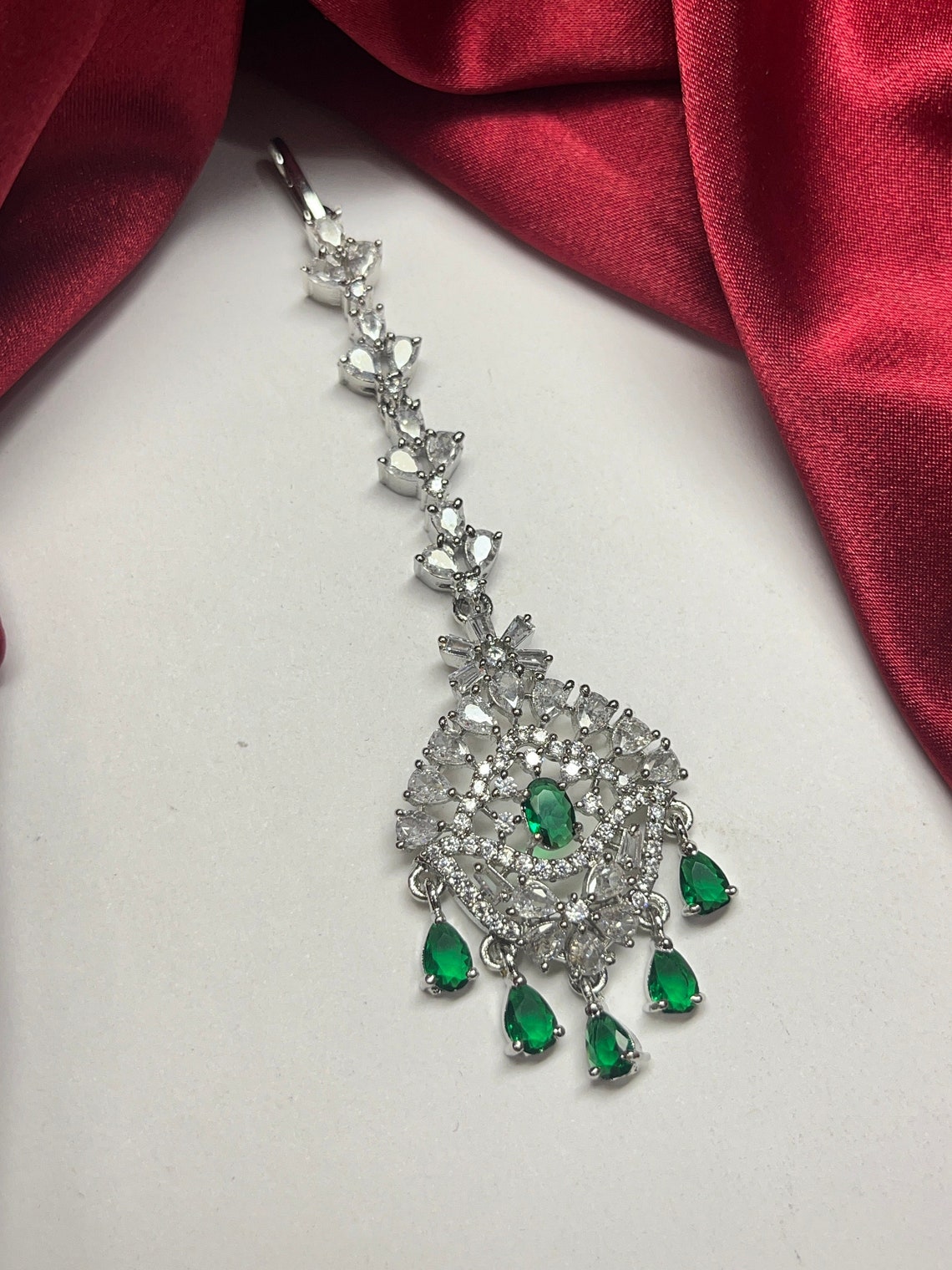 American Diamond Maang Tikka - Emerald Green, Ruby Red, Diamond White ...