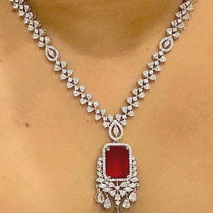 CZ Red Color Necklace Set| Zirconia Necklace and Earrings| CZ Necklace ...