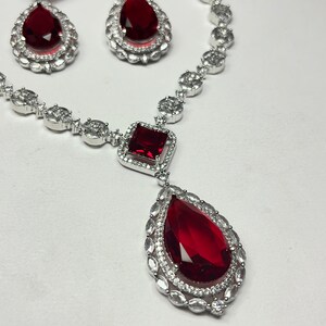 CZ Red Color Pendant Necklace Set| Zirconia Earrings| Diamond Replica ...