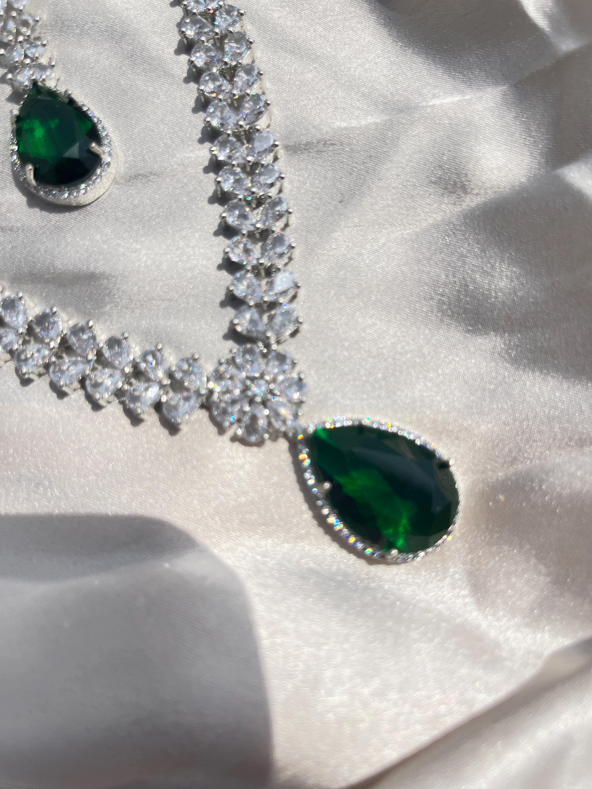 CZ Green Color Necklace Set Zirconia Necklace and Earrings CZ Necklace ...