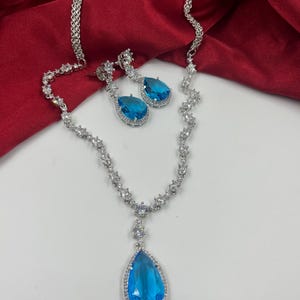 Beautiful CZ Sky Blue Color Necklace Set Zirconia Necklace and Earrings ...