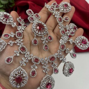 CZ Ruby Red Diamond High Quality Necklace Set Indian Bridal Jewellery ...