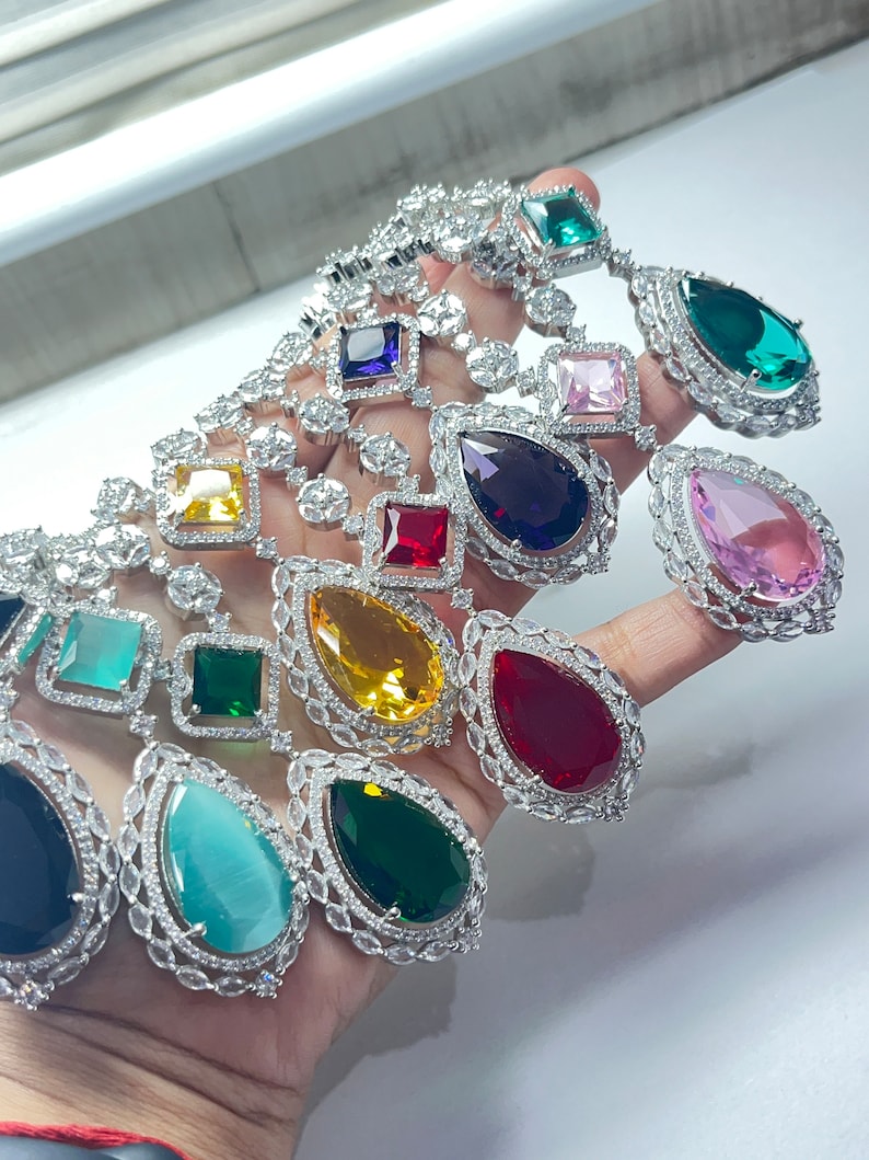 CZ Red Color Pendant Necklace Set Zirconia Earrings Diamond Replica ...