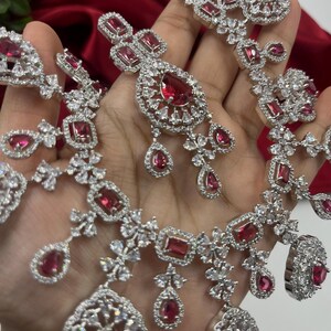 CZ Ruby Red Diamond High Quality Necklace Set Indian Bridal Jewellery ...