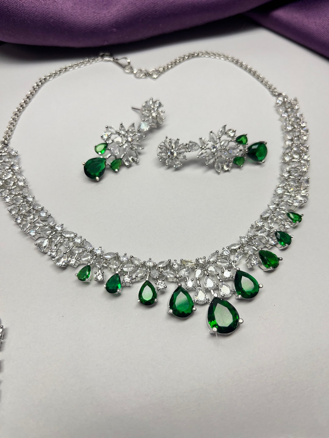 CZ Faux Emerald Green Color Necklace Set| Zirconia Necklace and ...