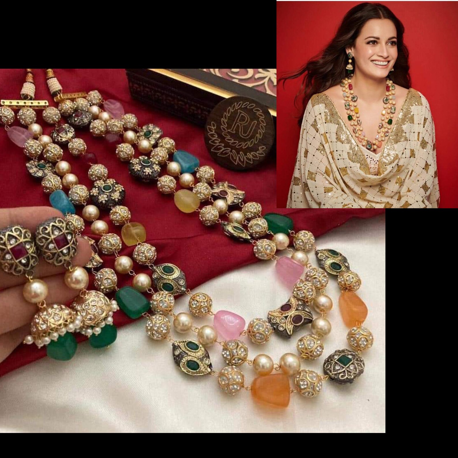 Antique Finish Handmade Layer Beaded Tumble Mala Necklace Set With ...