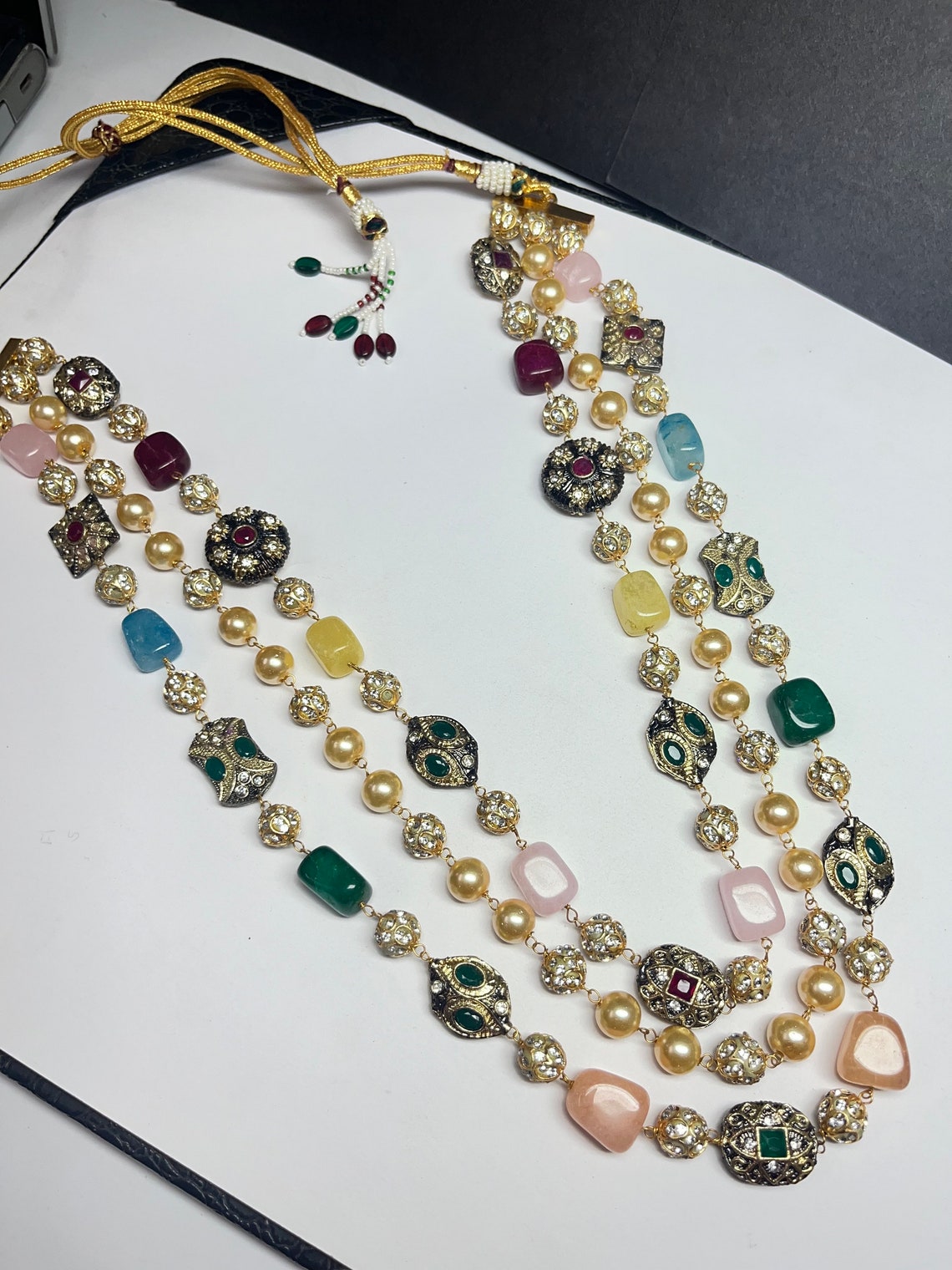 Antique Finish Handmade Layer Beaded Tumble Mala Necklace Set With ...