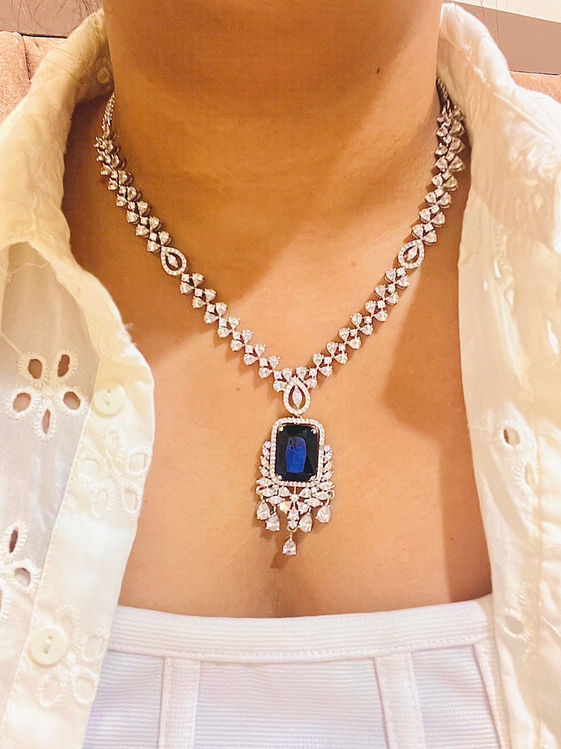 CZ Blue Diamond Necklace Earring Set | Indian Pendant Artificial ...